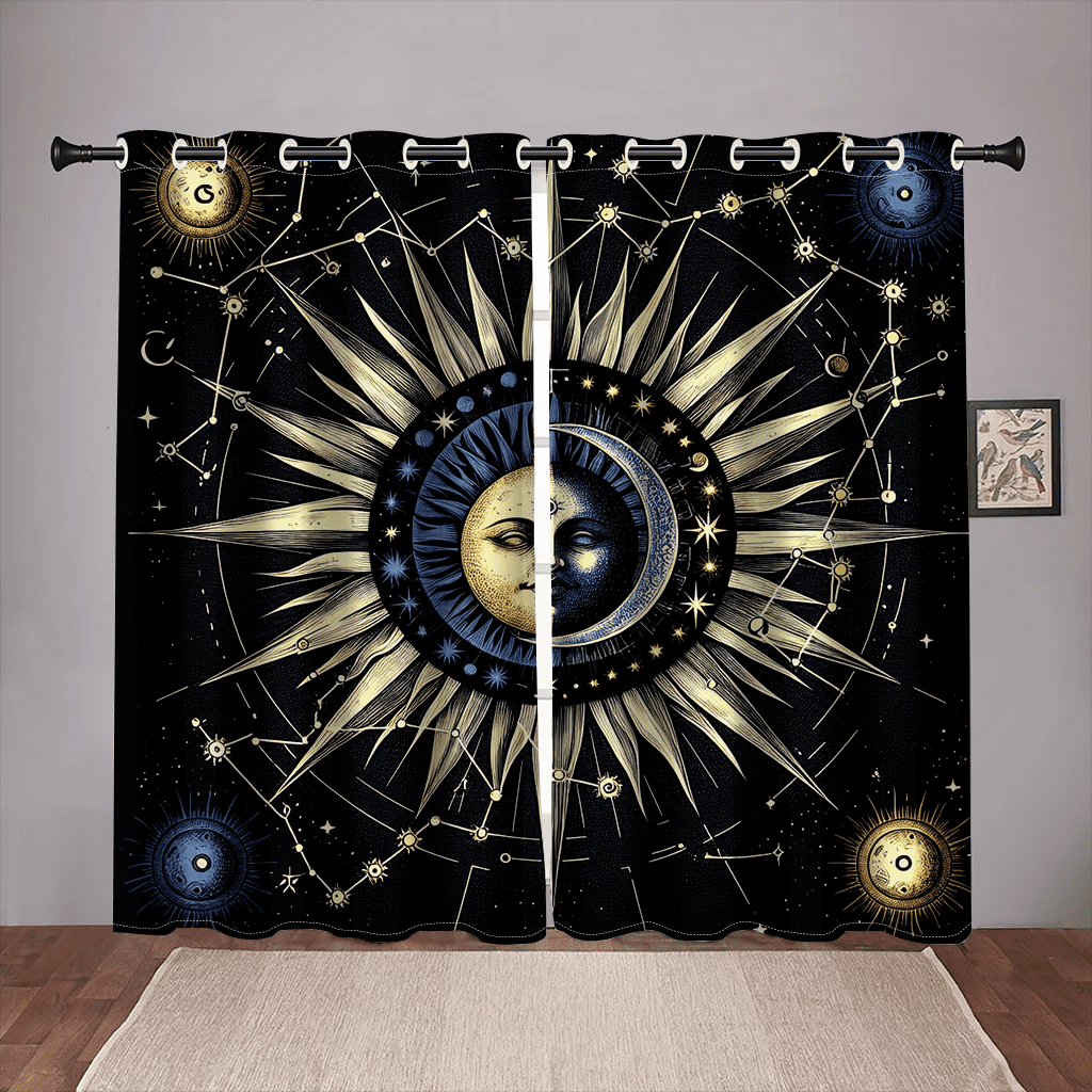 2Panel Retro Sun Moon Curtain tellation Darkening Window Curtain Gothic ...