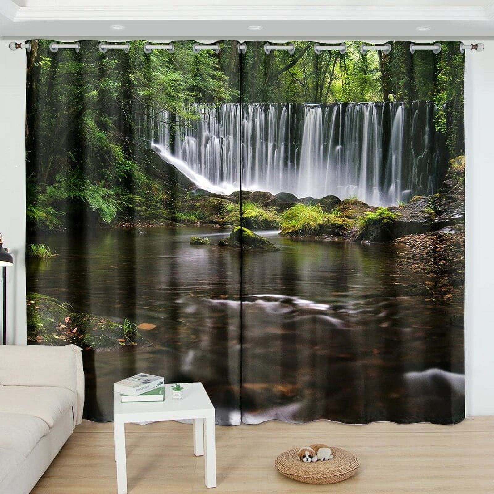 2Panel Tourist Landscape Curtains Green Tree Blue Sea Printed Curtains ...