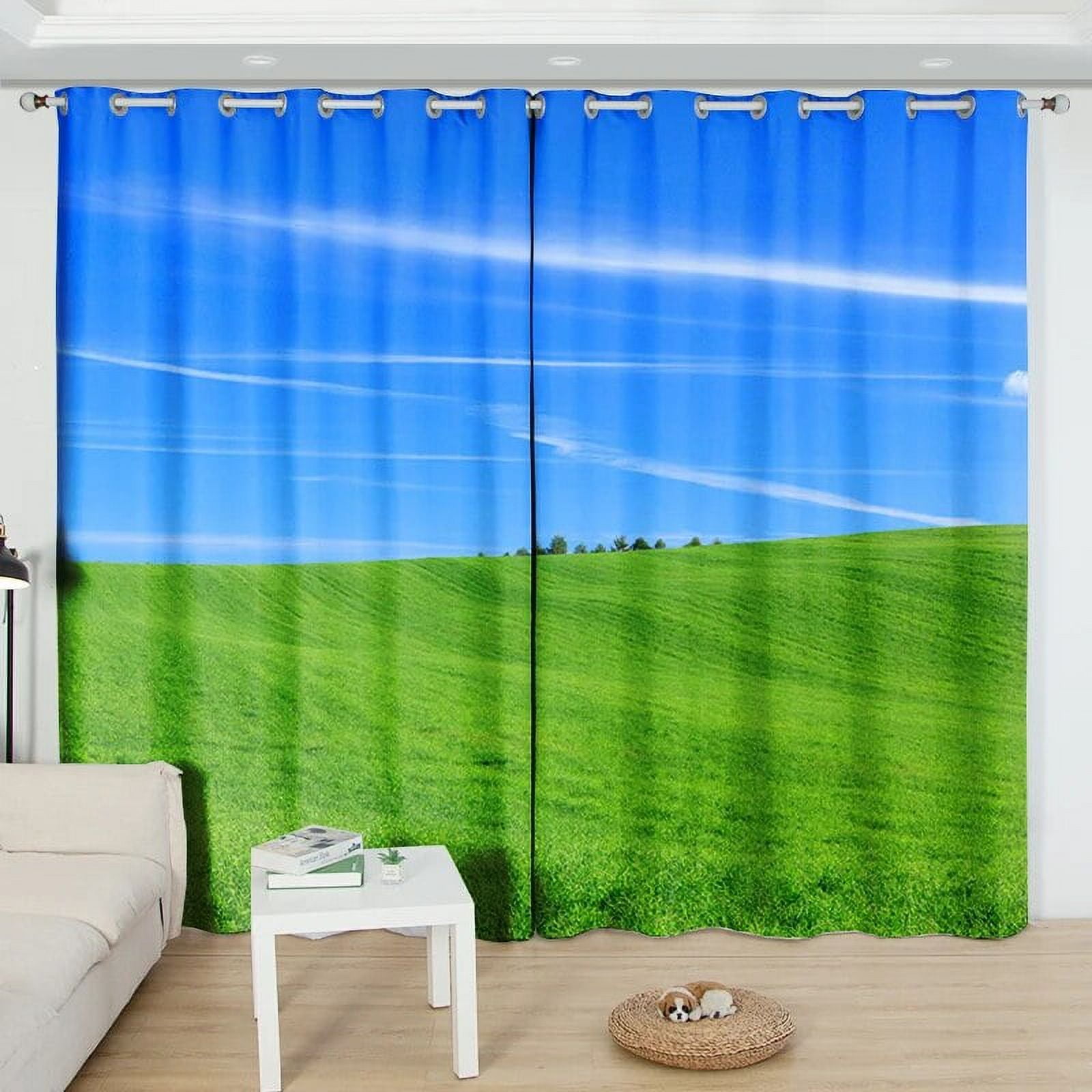 2Panel Tourist Landscape Curtains Green Tree Blue Sea Printed Curtains ...