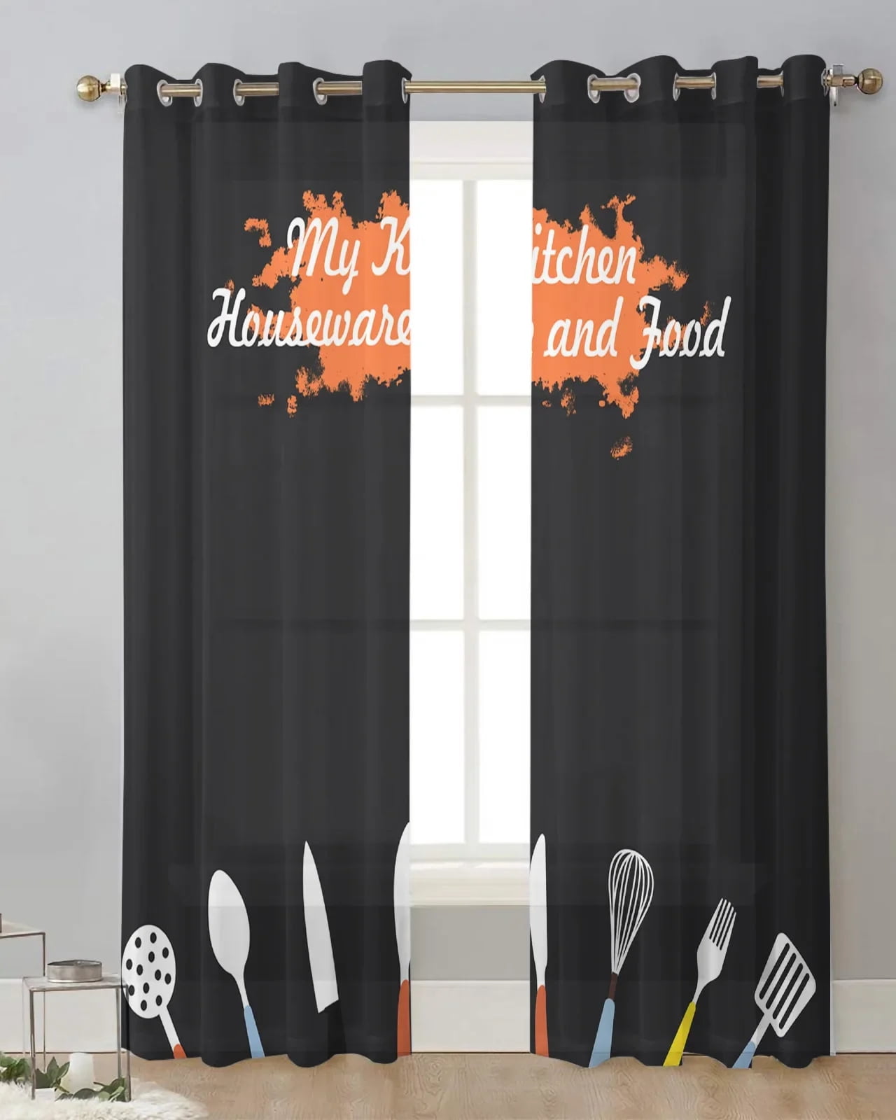 2Panels Chiffon Sheer Curtain Kitchen Curtain Kitchenware Chef Print ...