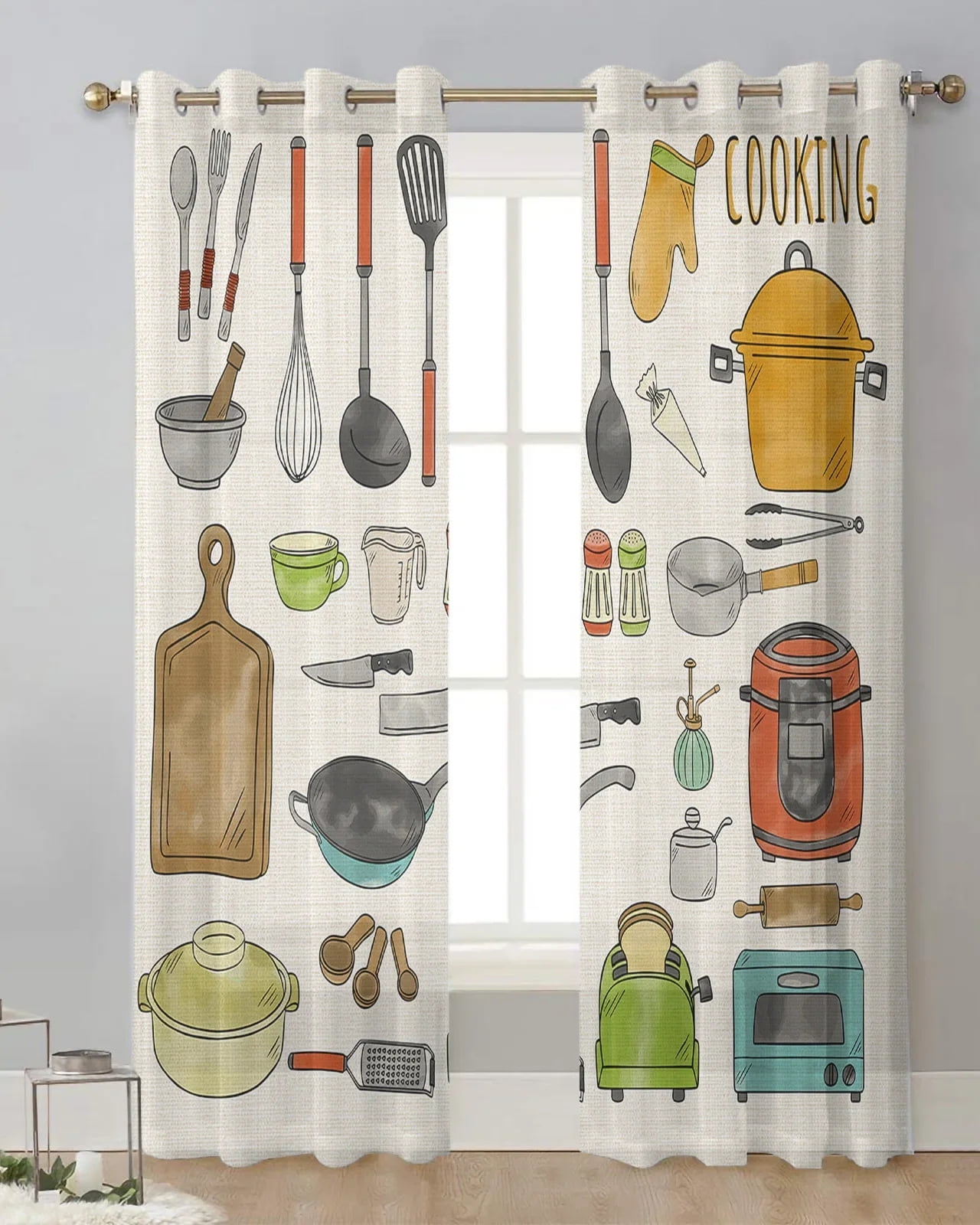 2Panels Chiffon Sheer Curtain Kitchen Curtain Kitchenware Chef Print ...