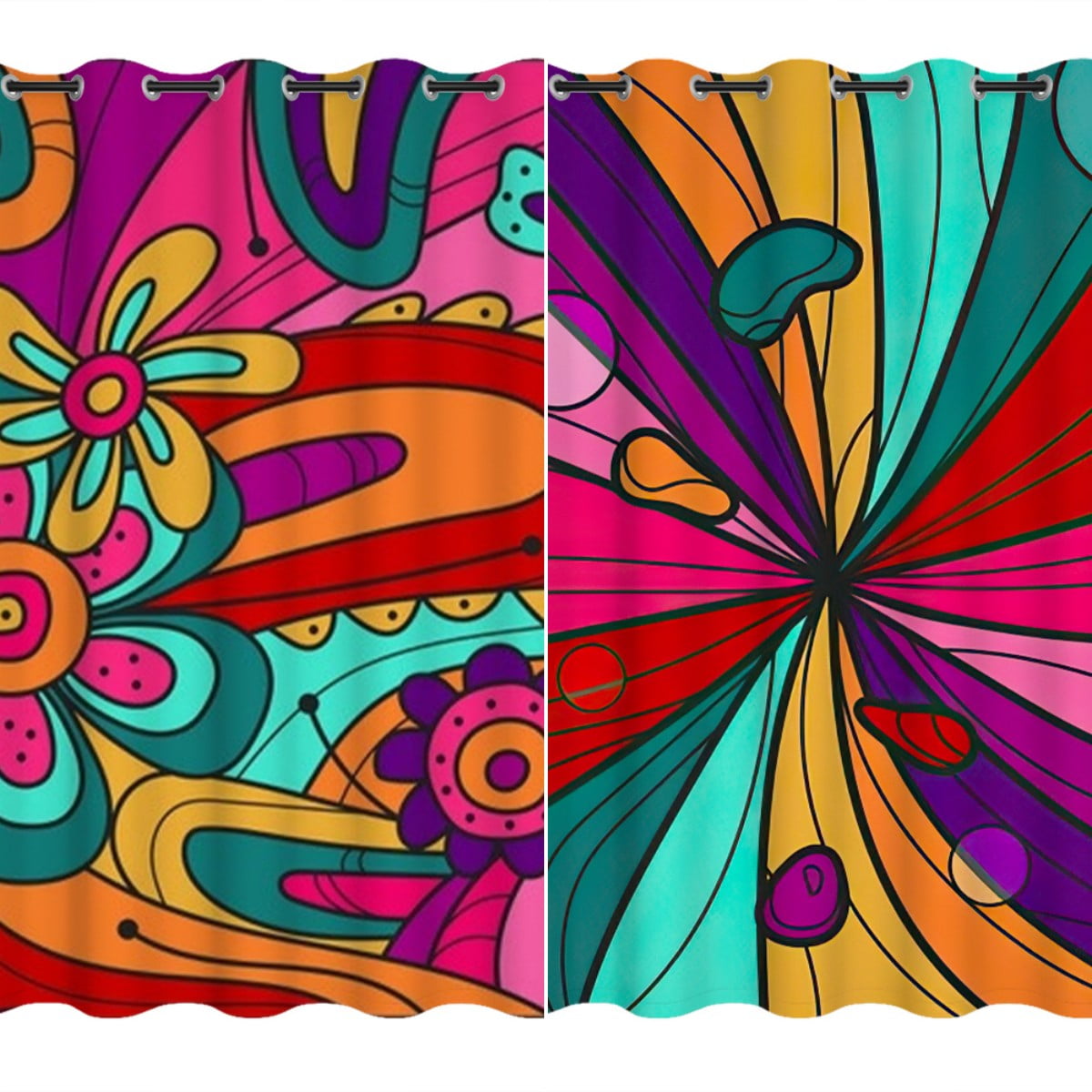 2Panels Colored Pigment Abstract Curtains Geometric Pattern Curtains ...