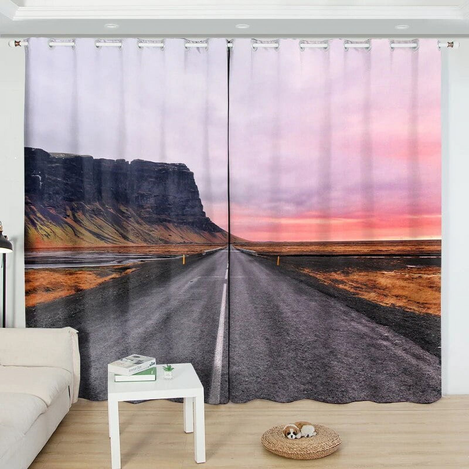 2Panels Endless Road Scenery Semi-blackout Curtain Non-fading Bedroom ...