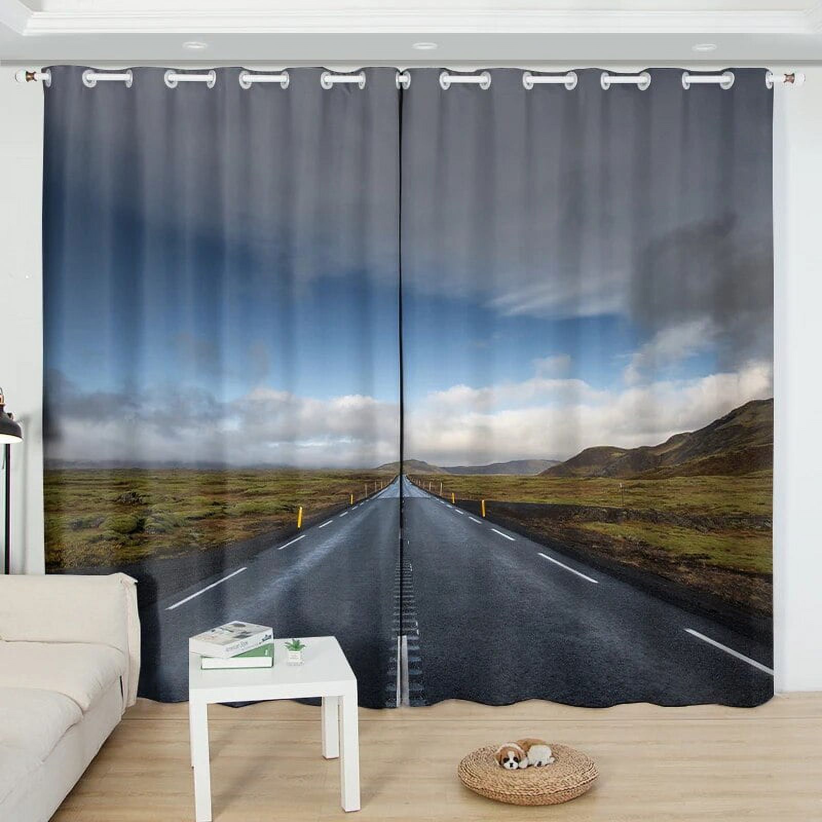 2Panels Endless Road Scenery Semi-blackout Curtain Non-fading Bedroom ...