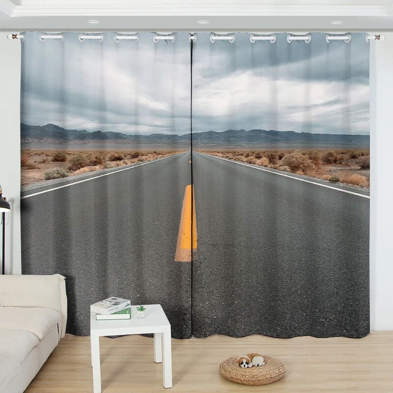 2Panels Endless Road Scenery Semi-blackout Curtain Non-fading Bedroom ...
