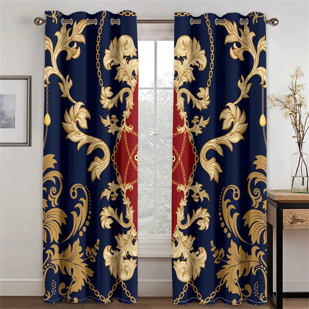 2Panels Luxe Living Curtain Black Gold Curtain Abstract Pattern Printed ...