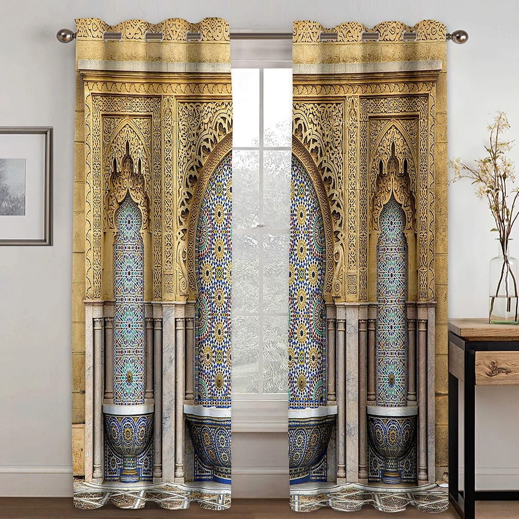 2Panels Luxury Muslim Ramadan Festival Roman Post Shading Drapes Window ...