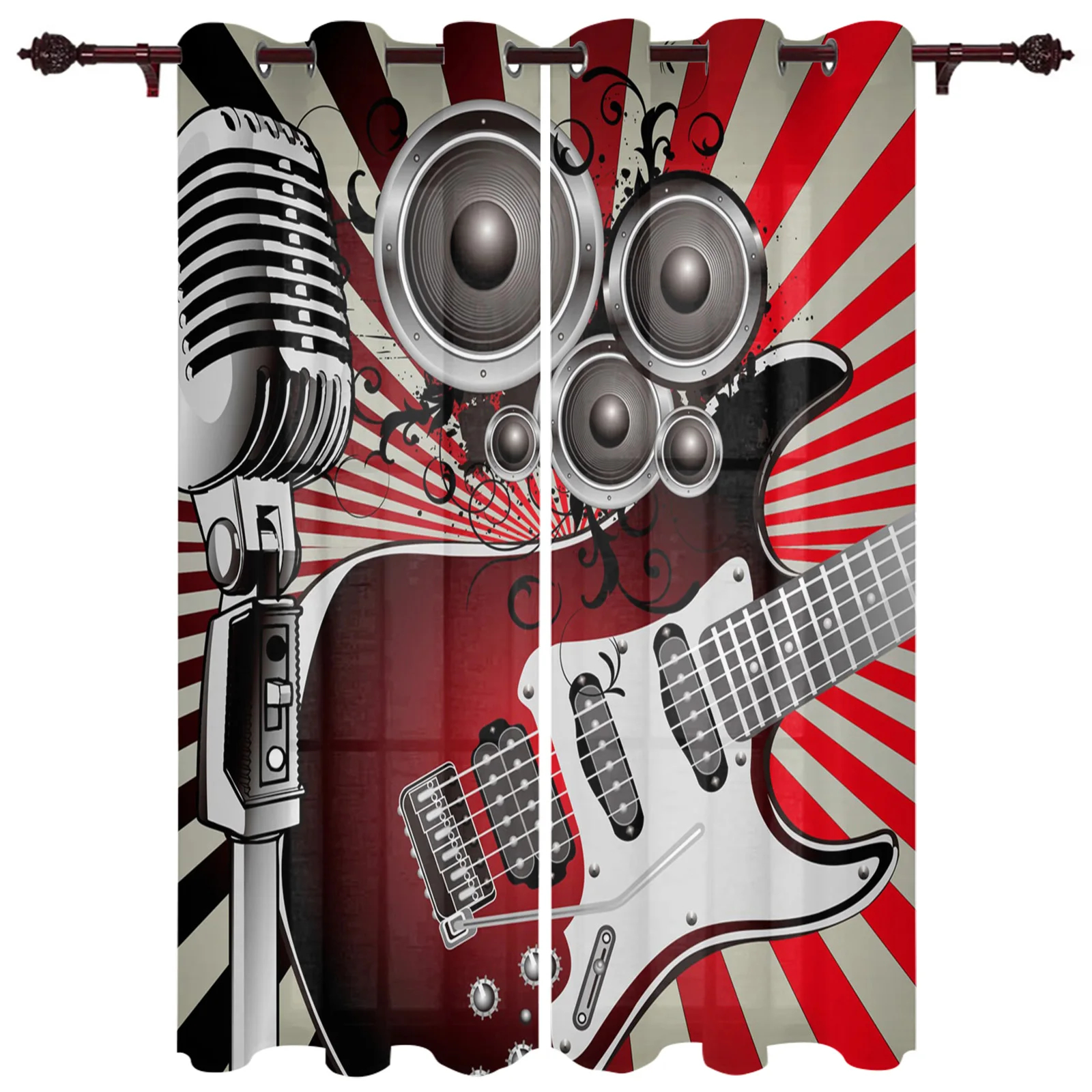 2Panels Music Stage Speaker Guitar Windows Curtains Living Room Bedroom ...