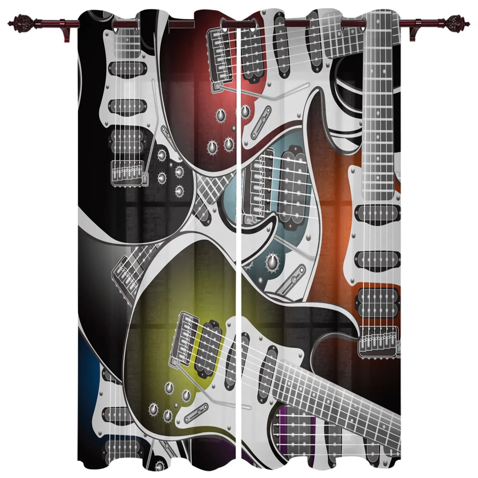 2Panels Music Stage Speaker Guitar Windows Curtains Living Room Bedroom ...