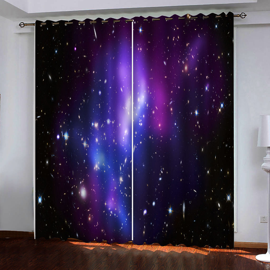 2Panels Space Galaxy Color Starry Sky Print Curtains Kids Room Bedroom ...