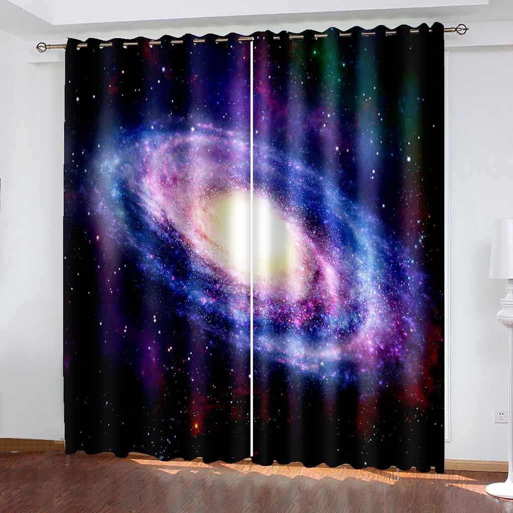 2Panels Space Galaxy Color Starry Sky Print Curtains Kids Room Bedroom ...