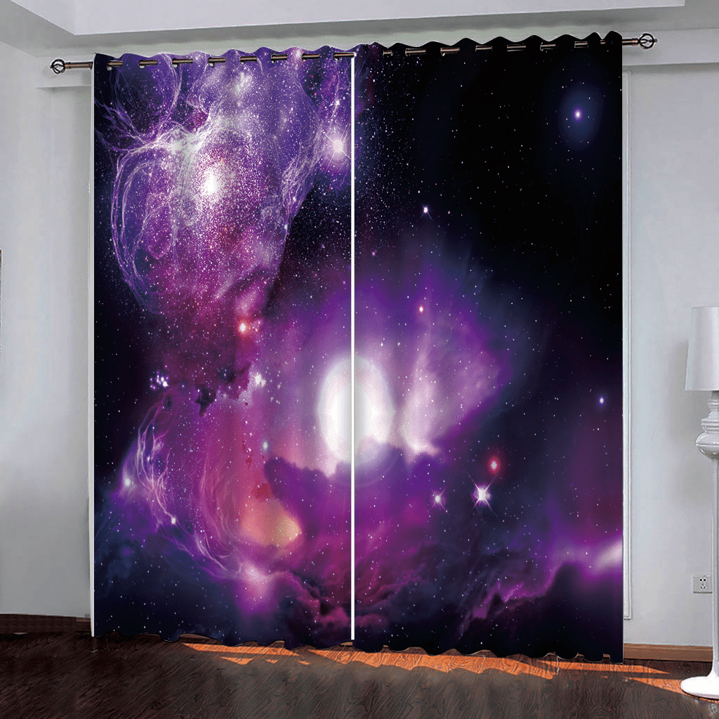 2Panels Space Galaxy Color Starry Sky Print Curtains Kids Room Bedroom ...