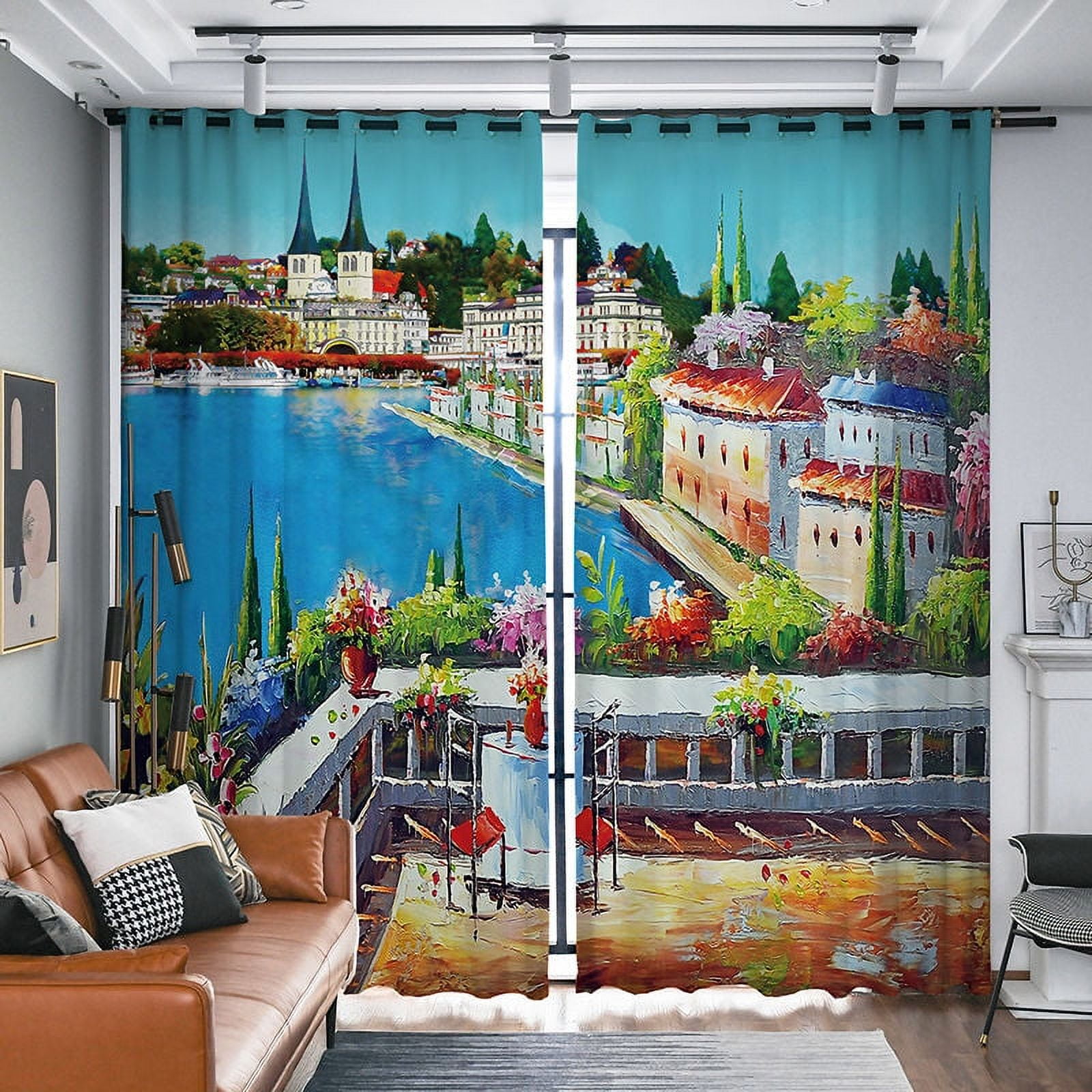 2Panels of Nature Scenery Curtains Flowers and Trees Printed for ...