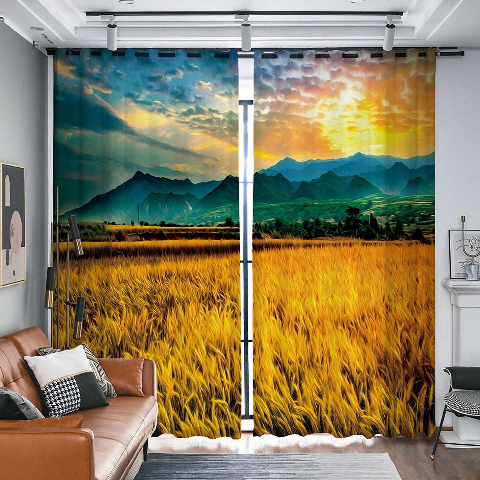 2Panels of Nature Scenery Curtains Flowers and Trees Printed for ...