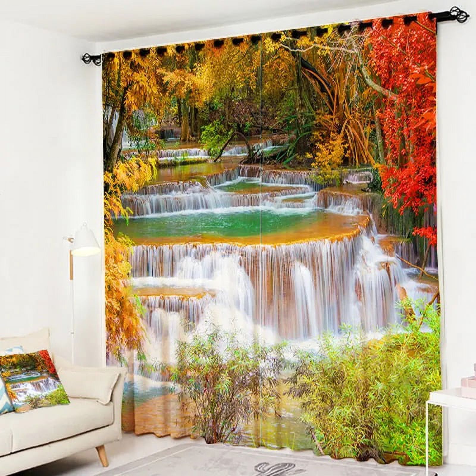 2Panels of Nature Scenery Curtains Flowers and Trees Printed for ...