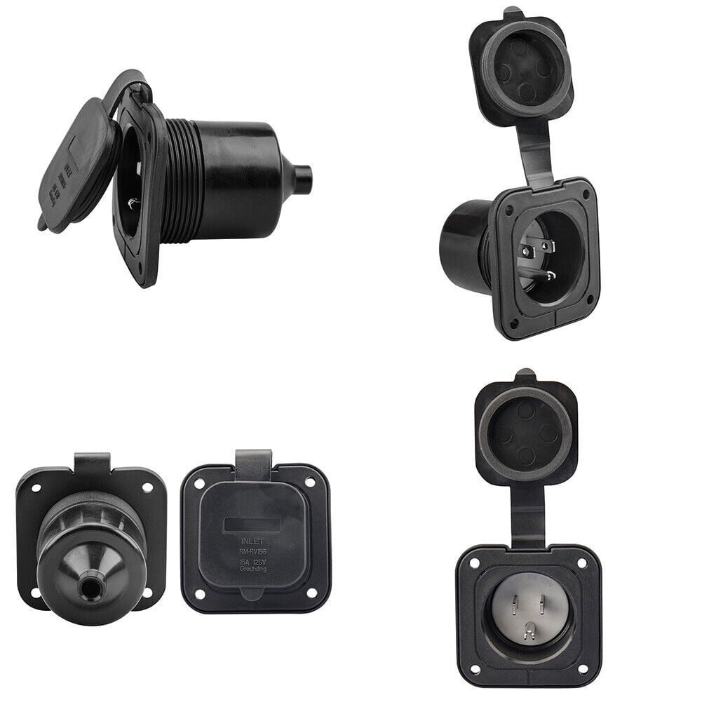 2Pc 125/250V 15 Amp Flanged Power Inlet Receptacle RV Plug NEMA 5-15P ...