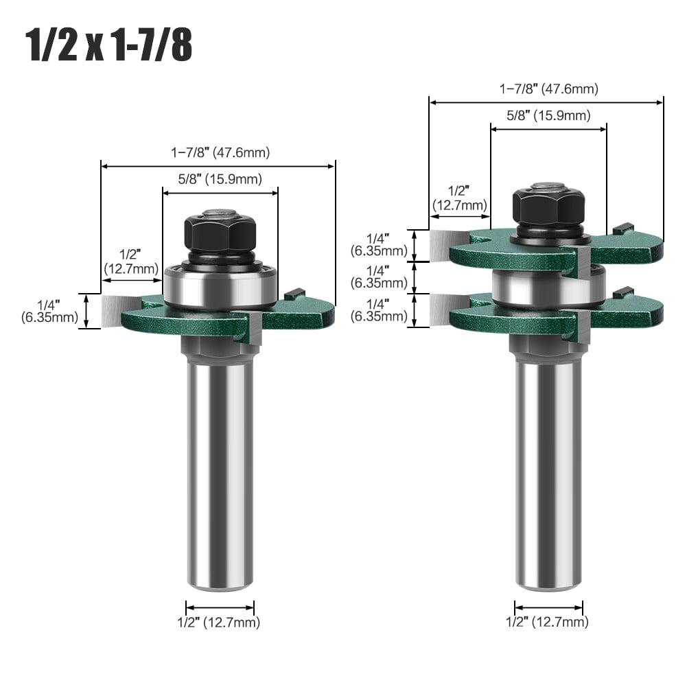 2Pc 12mm /2" Shank High Quality Tongue & Groove Joint Assembly Router ...