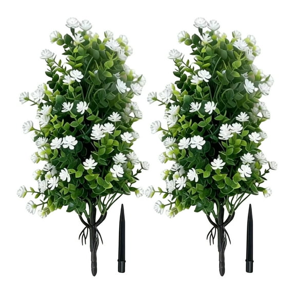 2Pc Artificial Baby Breath Flowers with Ground Spike, 22in UV Resistant ...