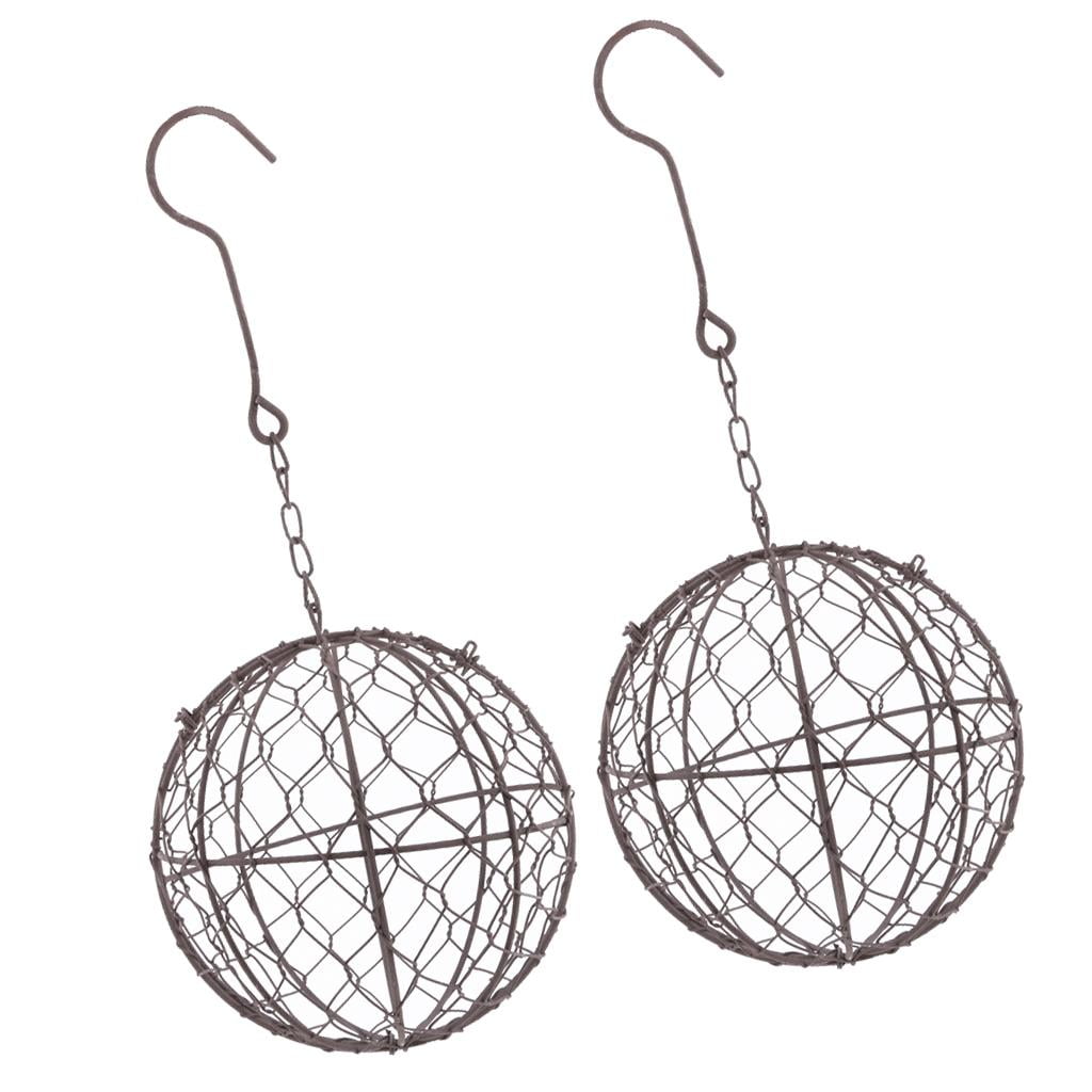 2Pc Ball Wall Hanging Wire Planters Basket Metal Vases, for indoor and ...