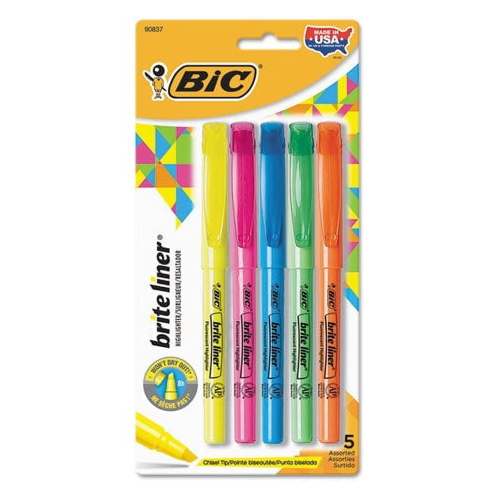 2Pc Bic Brite Liner Highlighter, Chisel Tip, Assorted Colors, 5-Set ...
