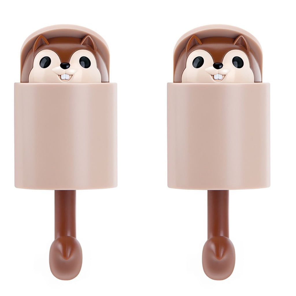 2Pc Cute Squirrel Hook Brown, 2Pc Squirrel Wall Hook Adhesive Home ...