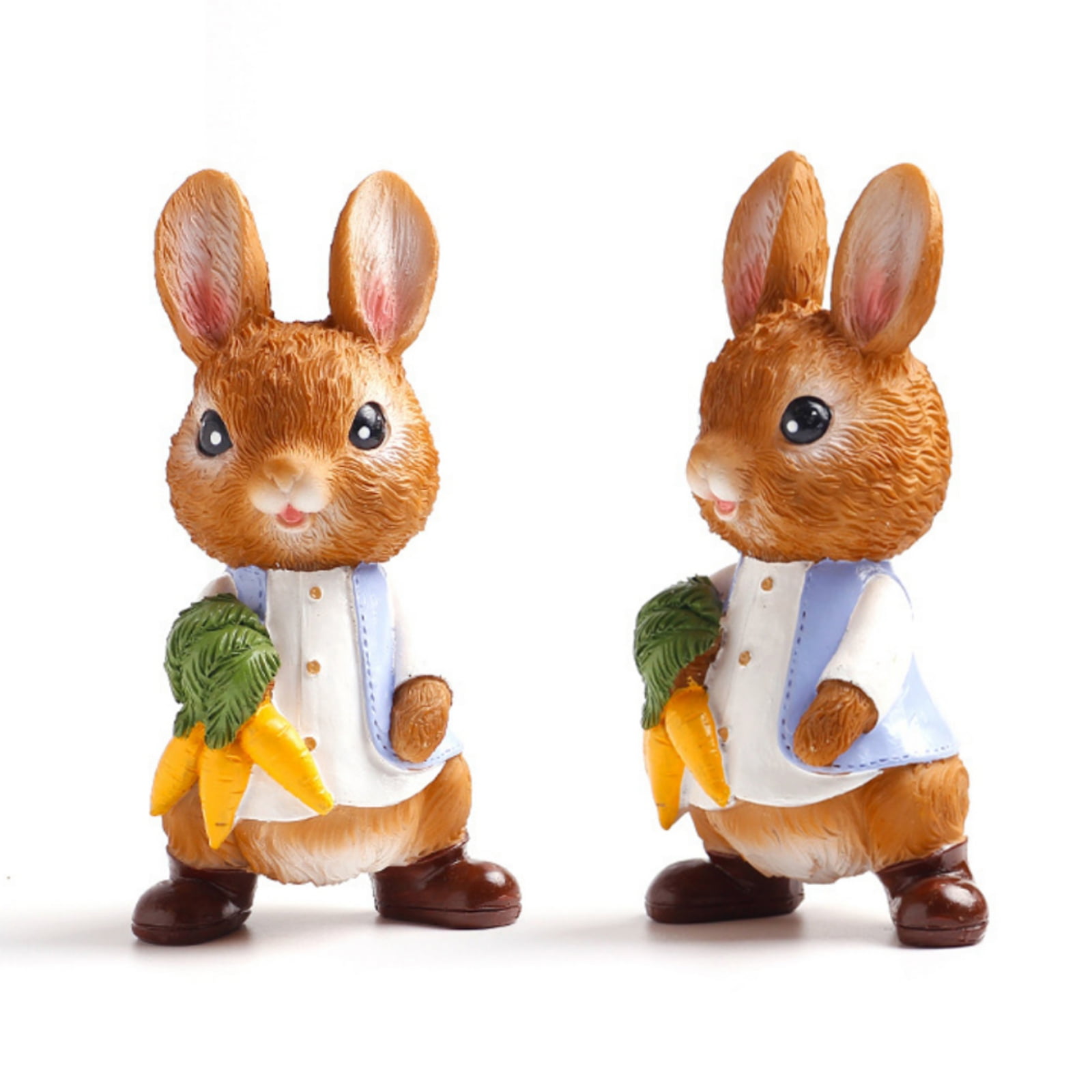 2Pc Easter Bunny Figurines Decorations,Resin Brown Rabbit Figurine with ...