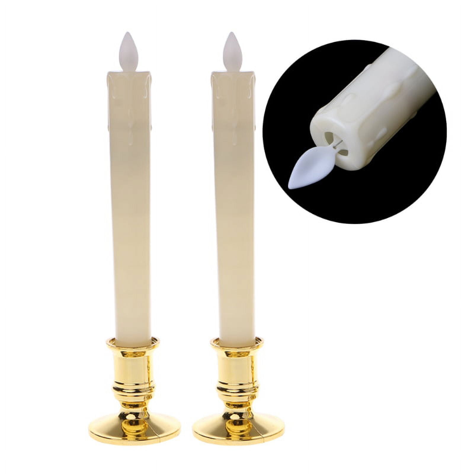 2Pc Electric Flickering Flameless Led Candle Lights With Removable Gold ...