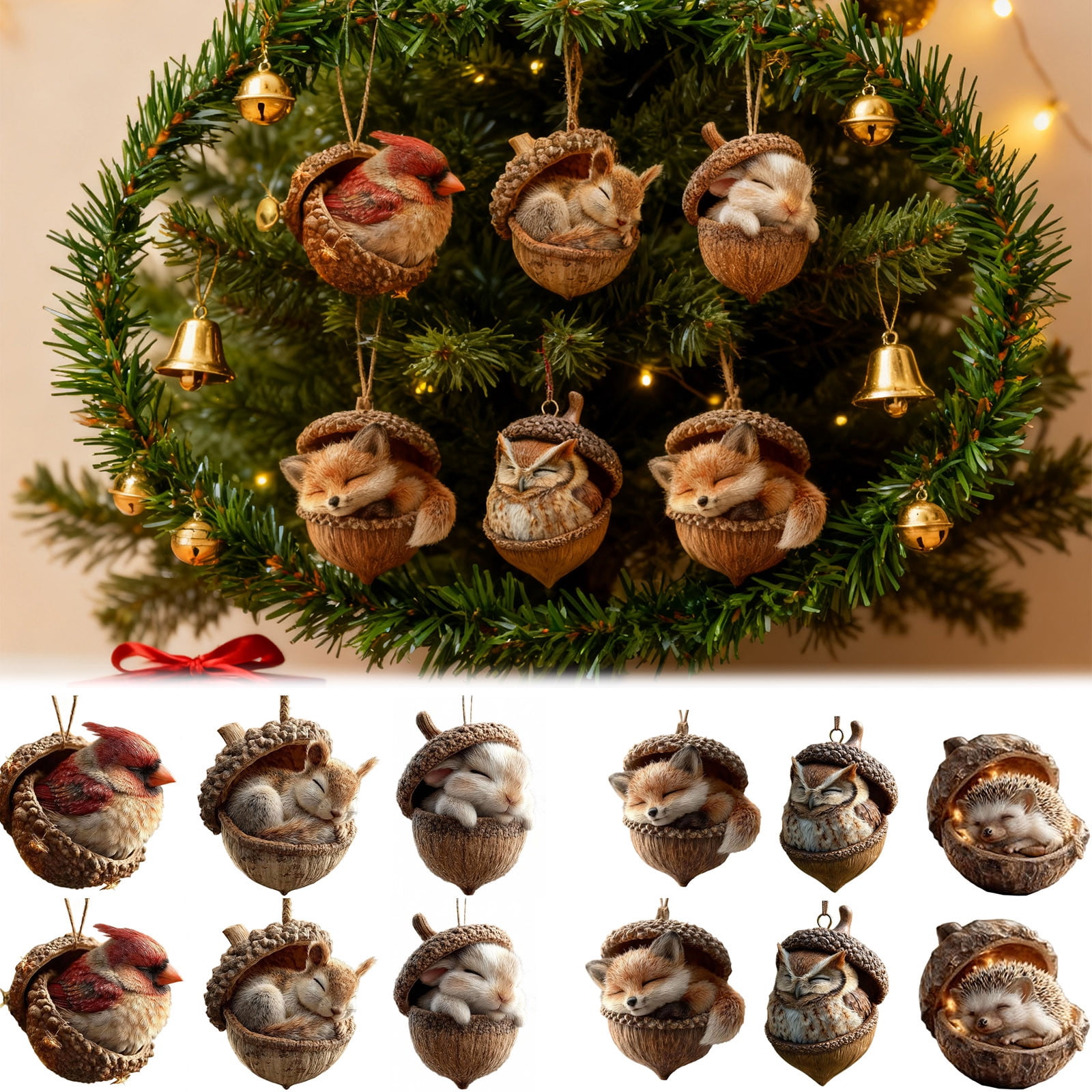 2Pc-Fox 3D Forest Animal Acorn Ornaments – Sleeping Cozy Forest ...