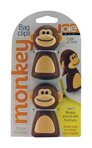 2Pc Joie Monkey Brown/ Beige Plastic Bag Clips - Walmart.com