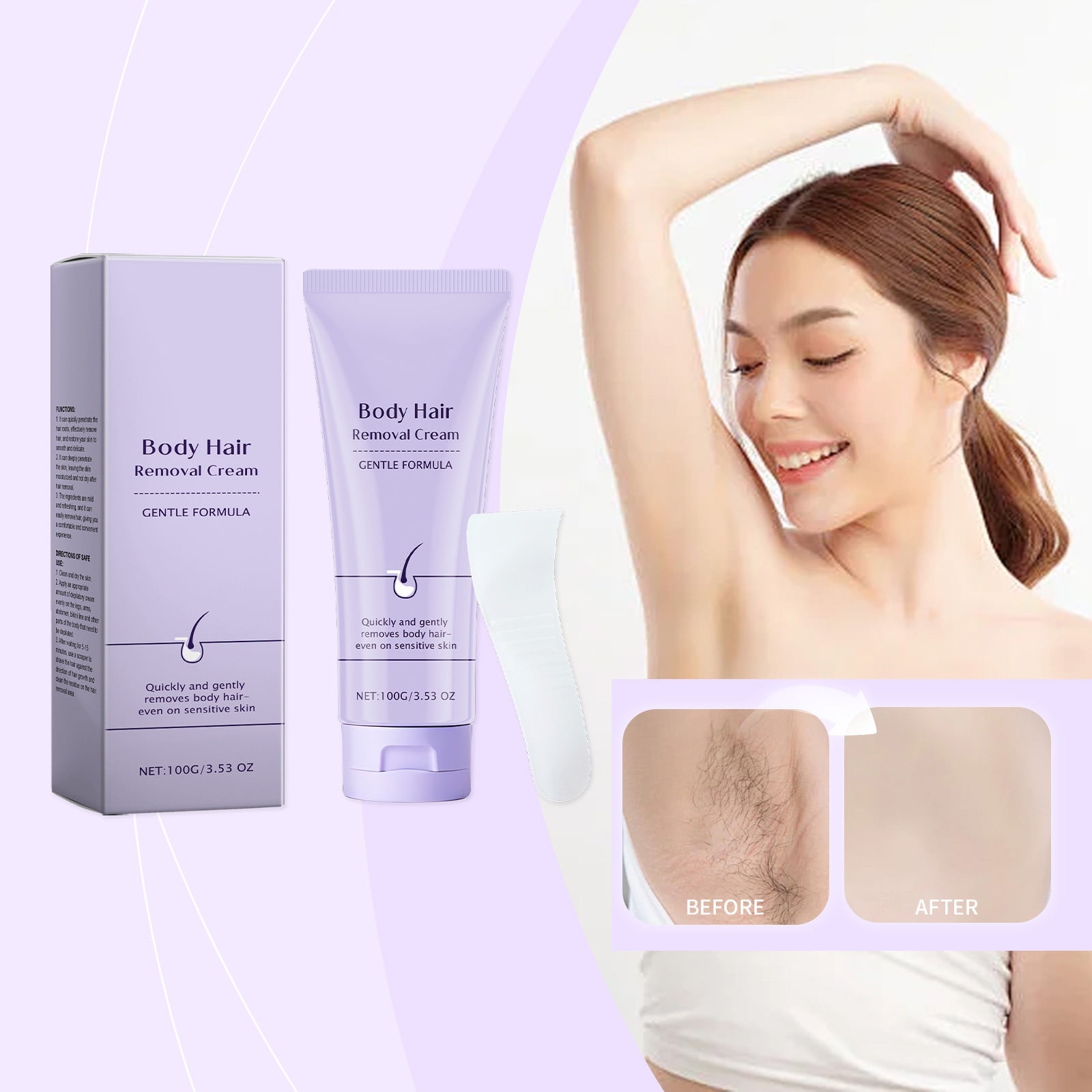 2Pc New Upgrade Body Hair Removal Cream With Spatula Applicator-100G, Facial Hair Removal For ...