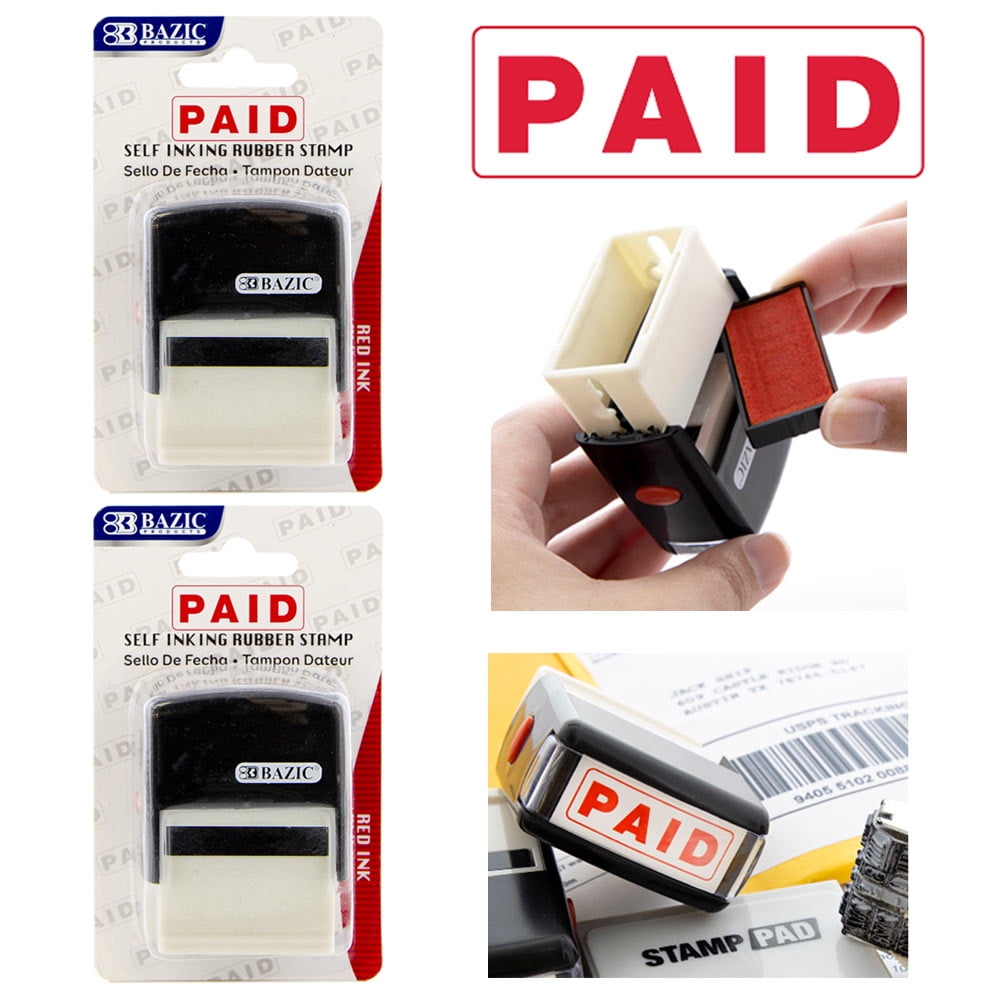 2Pc PAID Pre-Inked Rubber Stamp Red Ink Phrase Business Office Store ...