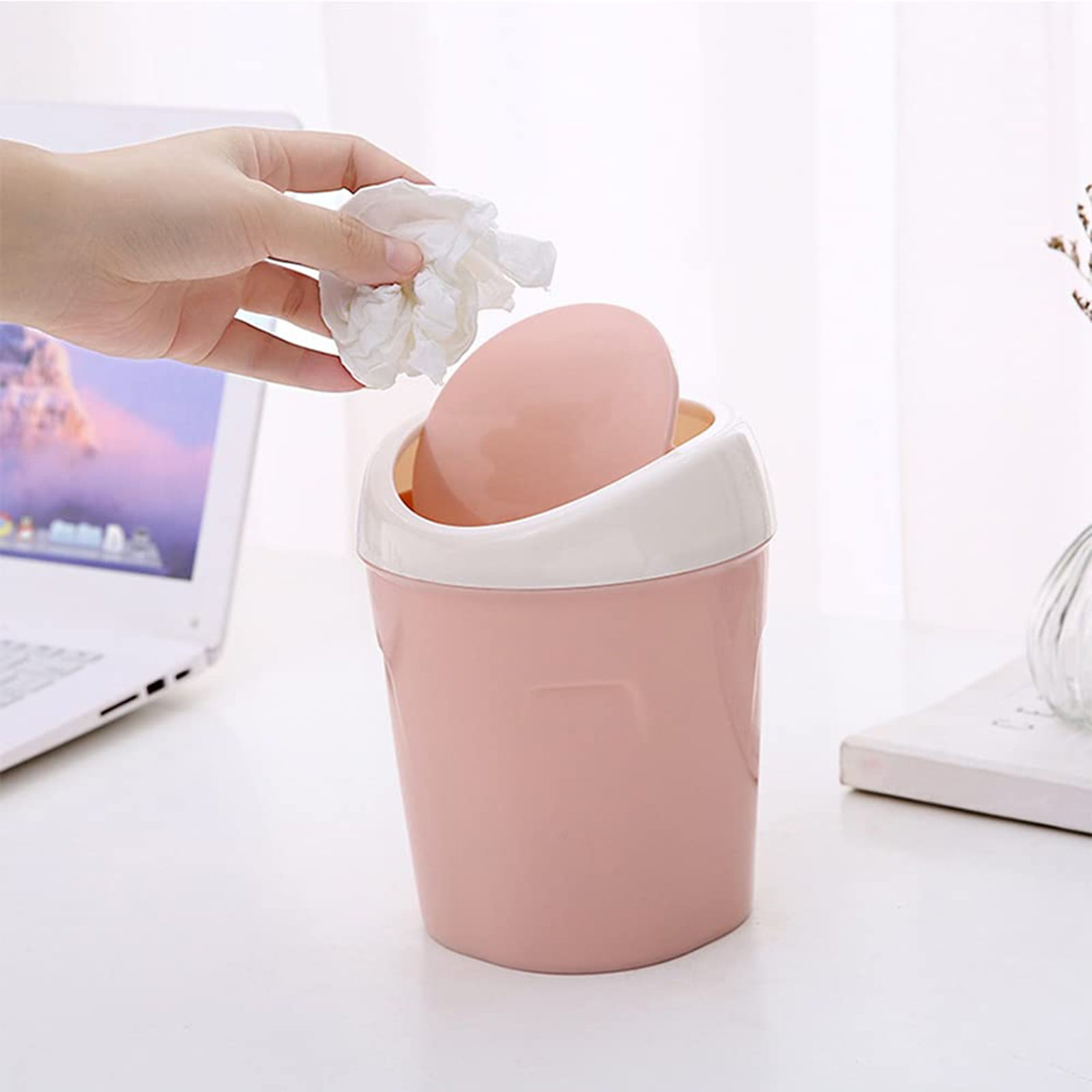 2Pc Plain Desktop Flip Lid Trash Can Pink|2pc Covered Desktops Creative ...