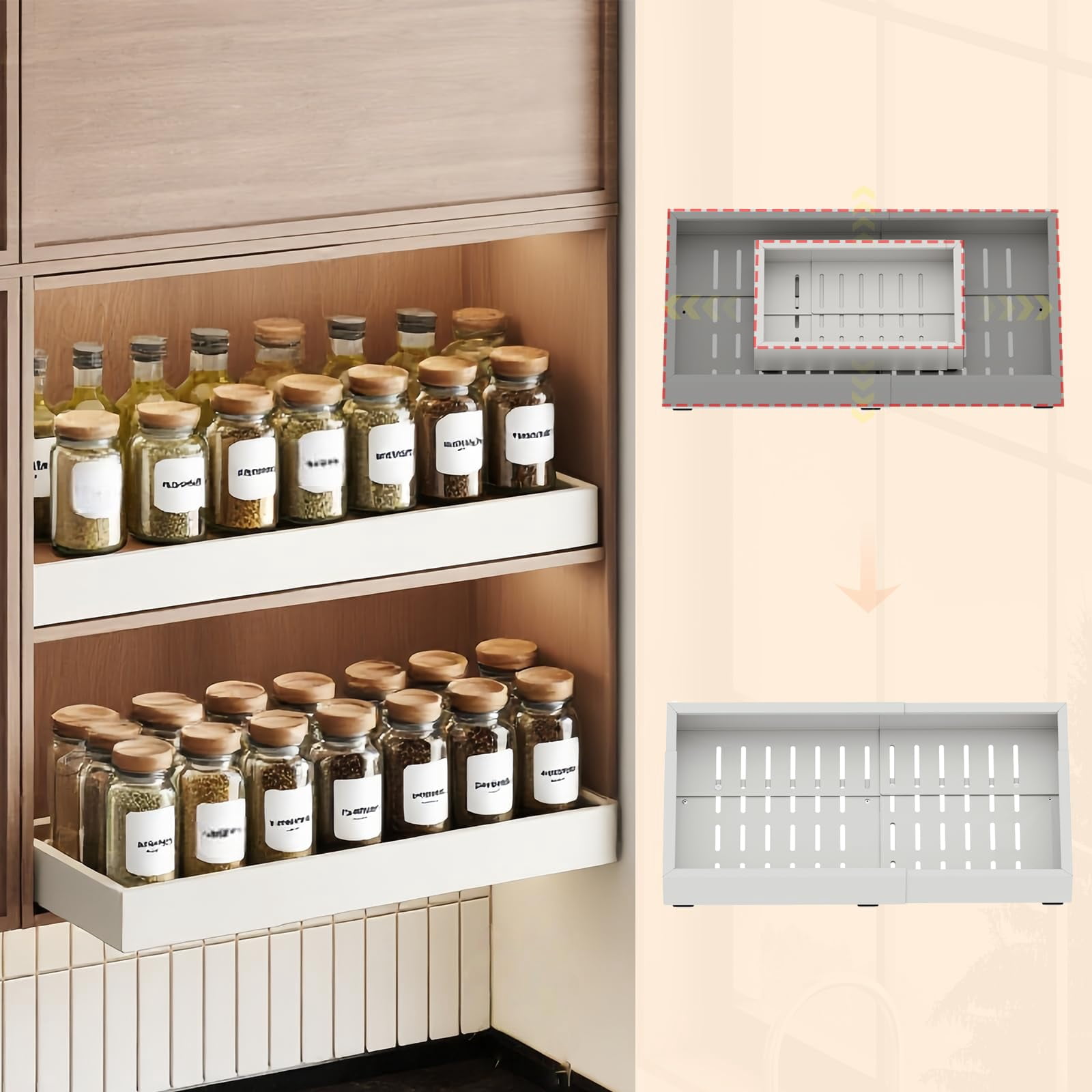 2Pc Pull out Cabinet Organizer,Width (7"-11") and Depth(17"-24 ...