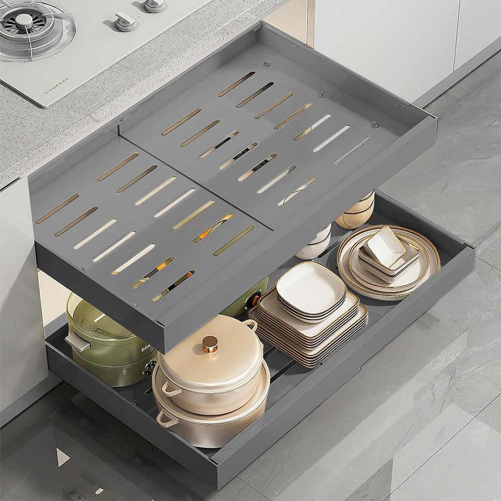 2Pc Pull Out Cabinet Organizer, Expandable Slide Out Storage Tray for ...