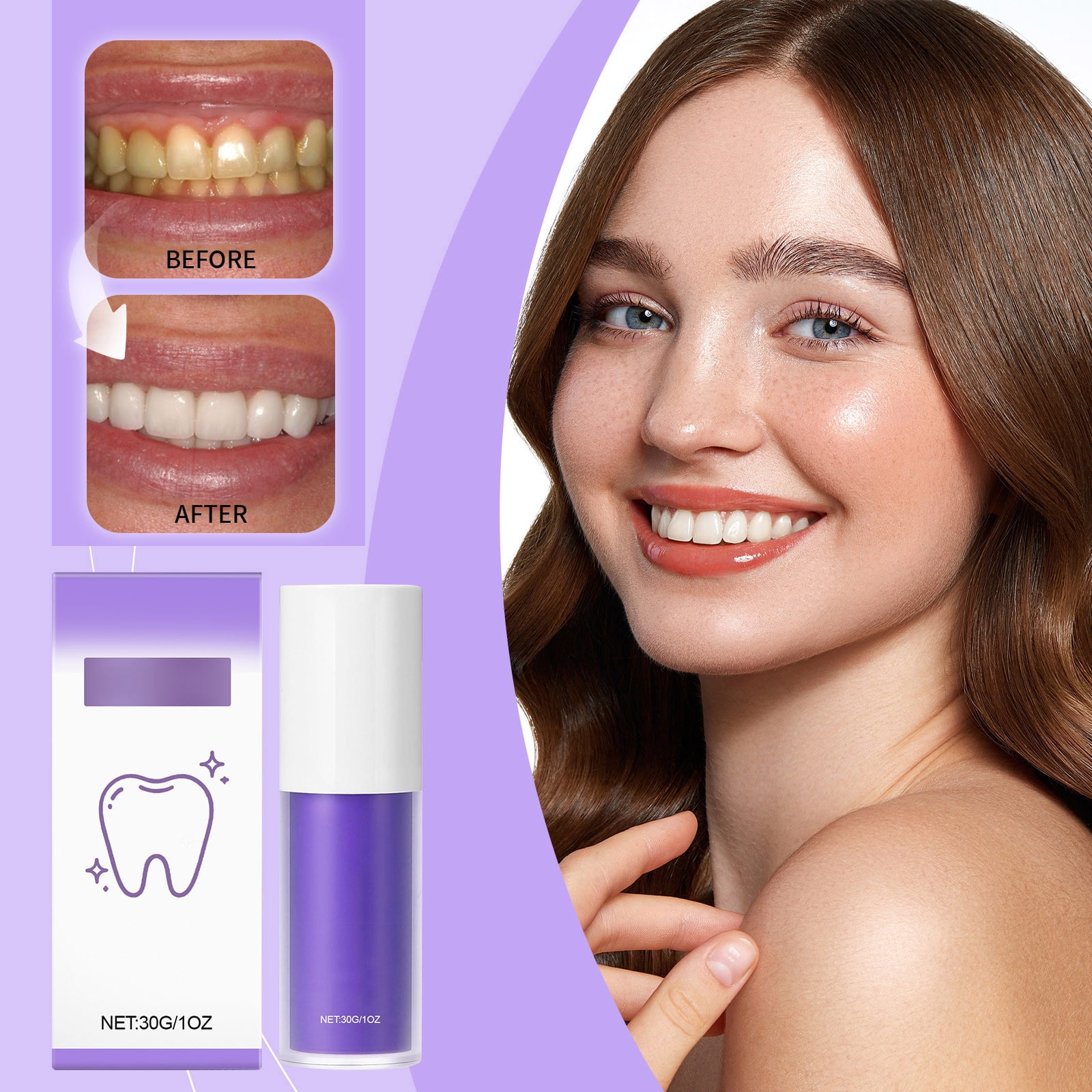 2Pc Purple Teeth Whitenss Toothpaste-30G, Removes Tooth Stains Gum ...