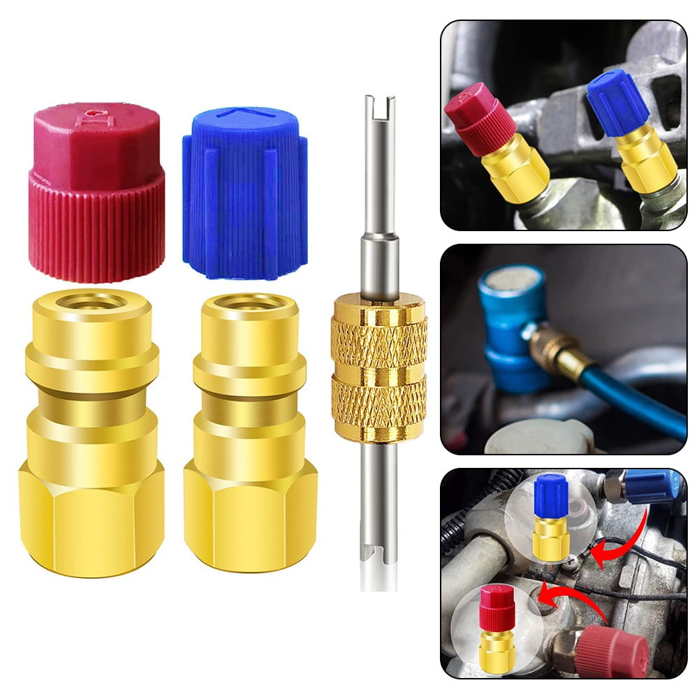 2Pc R12 To R134A Air-Condition A/C Filling Valve Fitting Port Adapter ...