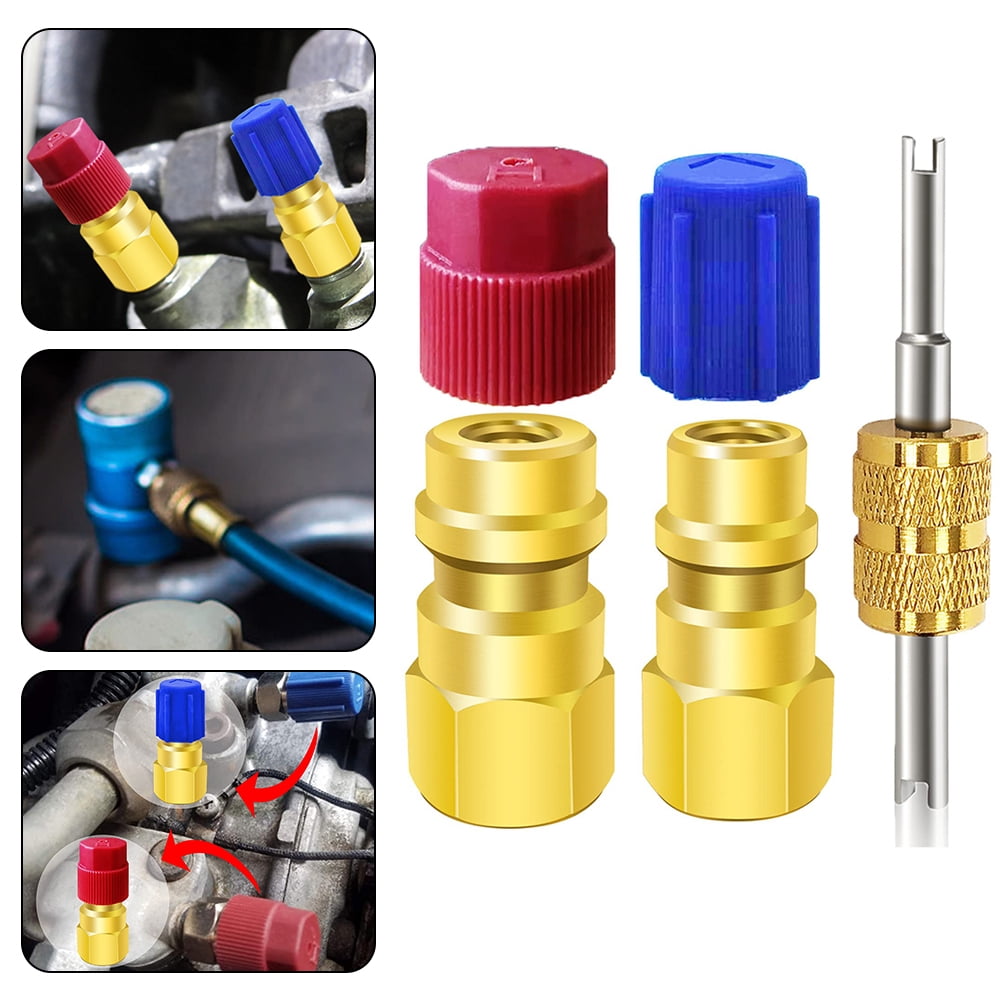 2Pc R12 to R134A Air-Condition A/C Filling Valve Fitting Port Adapter ...