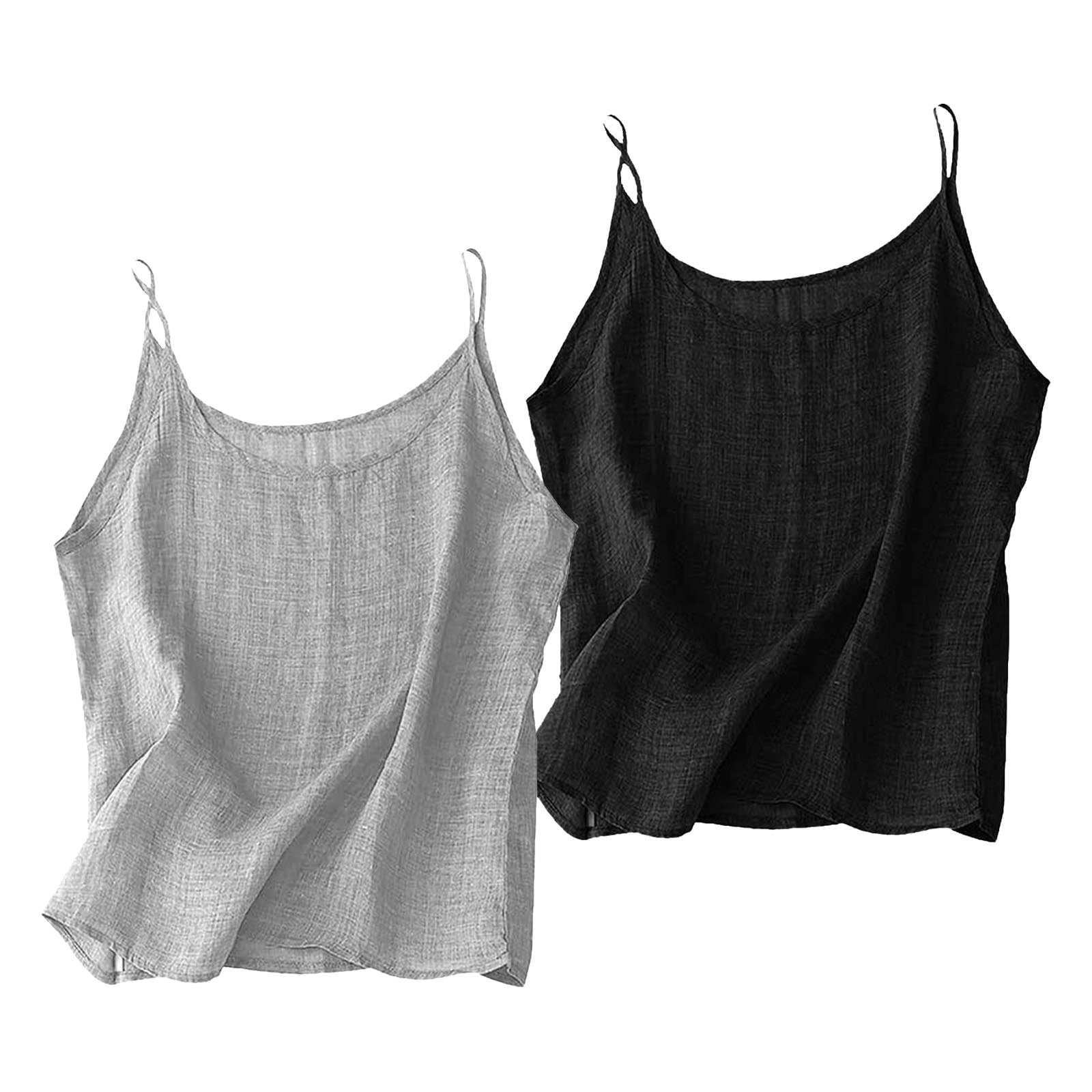 2Pc Spaghetti Strap Cotton Linen Camisole Tops for Women Vacation Linen ...