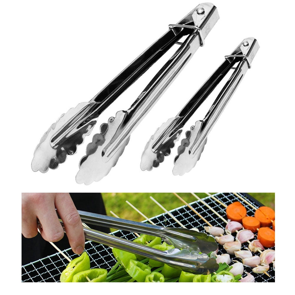 2Pc Stainless Steel Tong 12" 9" Set Food BBQ Kitchen Salad Grill ...