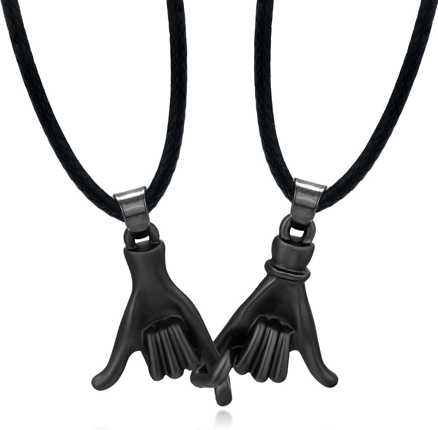 2Pces Bar Pendant Necklace Pull Hook Hands Couple Necklace Set Pinky ...
