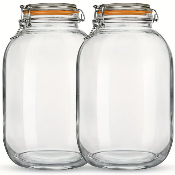 2pcs 1 Gallon Wide Mouth Glass Jars, Airtight Hinged Lids with Orange ...