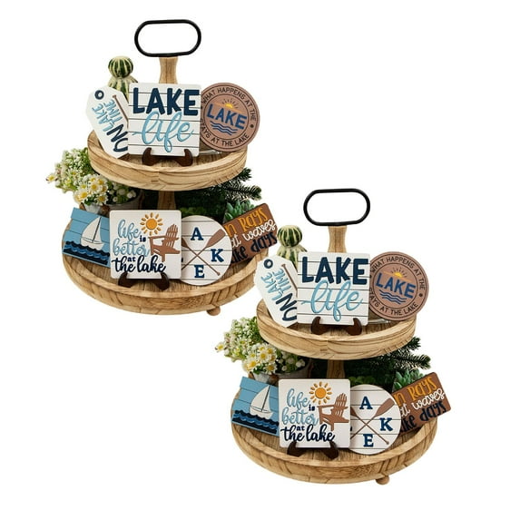 2Pcs 1 Set Of Lake Tier Tray Lake Summer Lake House Mini Signs Lake ...