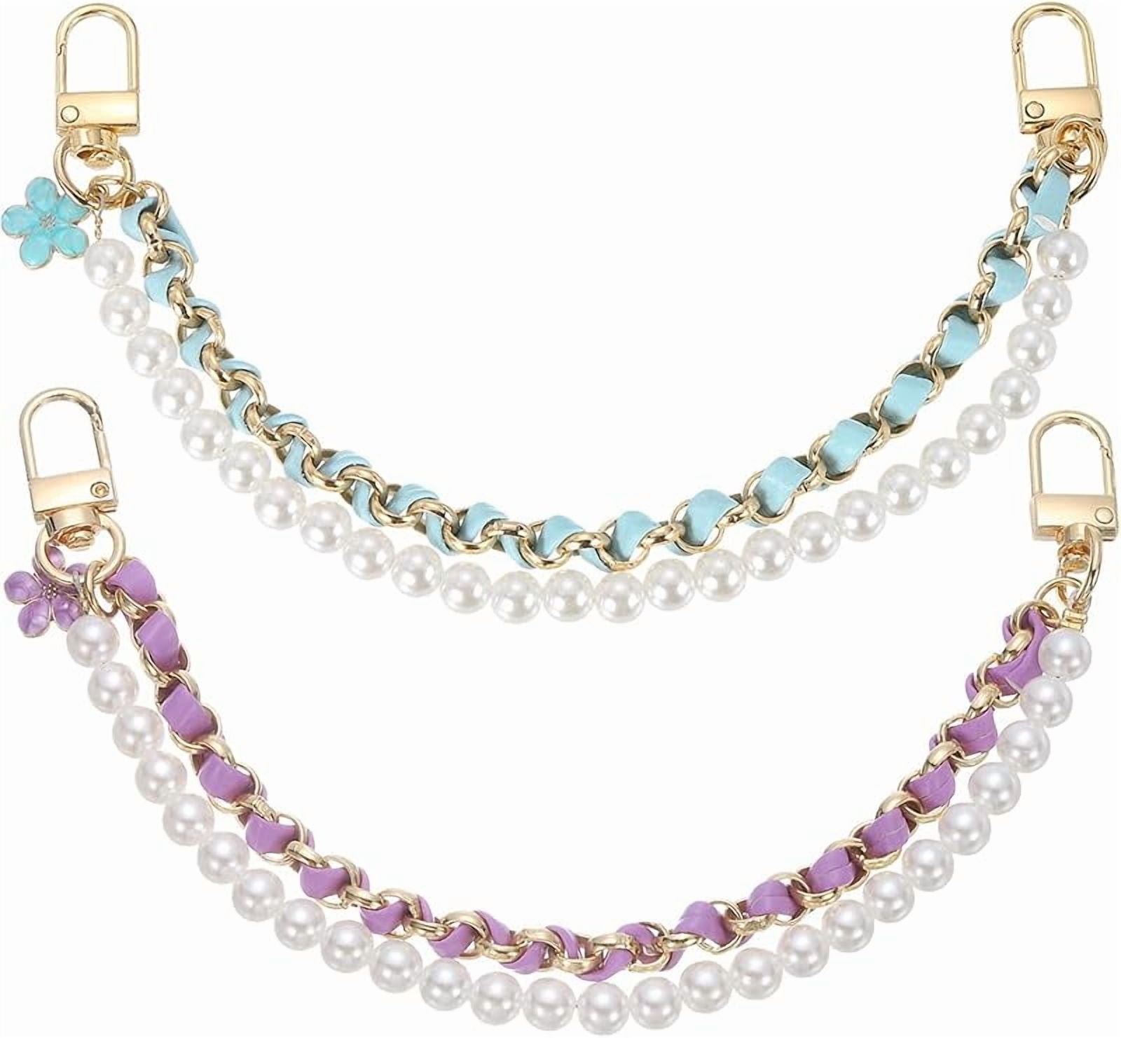 2Pcs 10.2'' Pearl Purse Double Chain, Metal Purse Extender Chain, PU ...