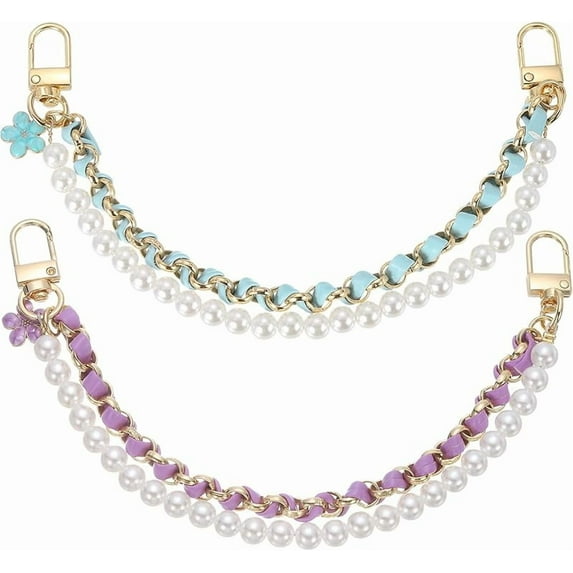 2Pcs 10.2'' Pearl Purse Double Chain, Metal Purse Extender Chain, PU ...