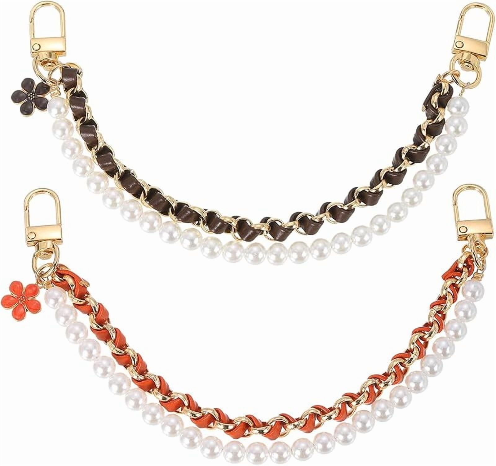 2Pcs 10.2'' Pearl Purse Double Chain, Metal Purse Extender Chain, PU ...