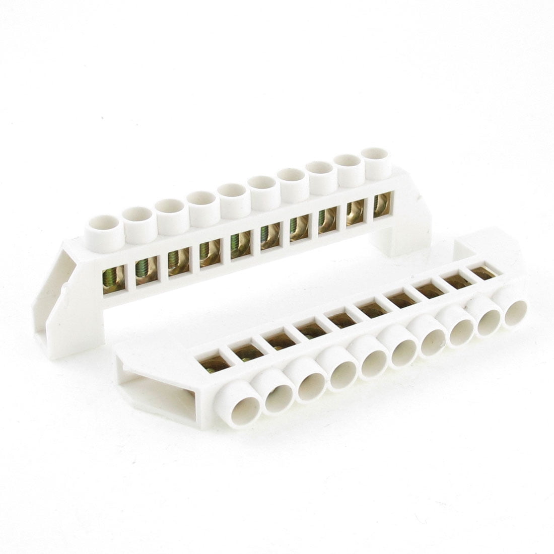2Pcs 10 Holes Ground Wire Row Copper Tone Terminal Block White ...