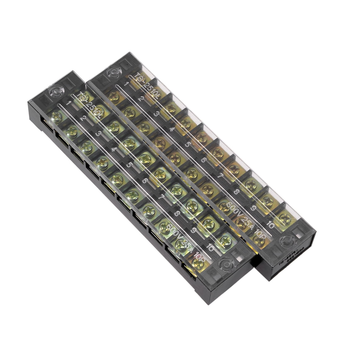 2Pcs 10 Positions Dual Rows 600V 25A Cable Barrier Block Terminal Strip ...