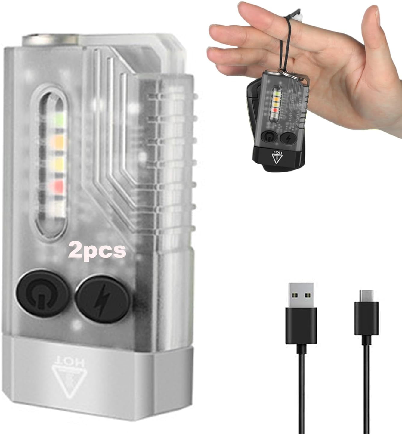 2Pcs 1000 Lumens Rechargeable Mini EDC Flashlight with Laser Pointer ...