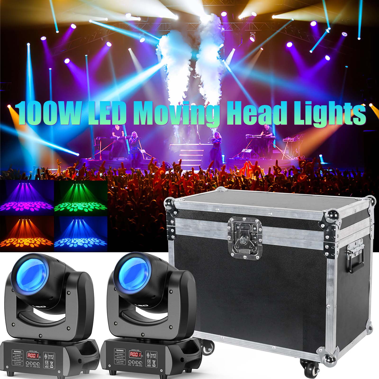 2-Pack 100W LED Beam Gobo Moving Head Stage Light Dazzling Effect DMX ...