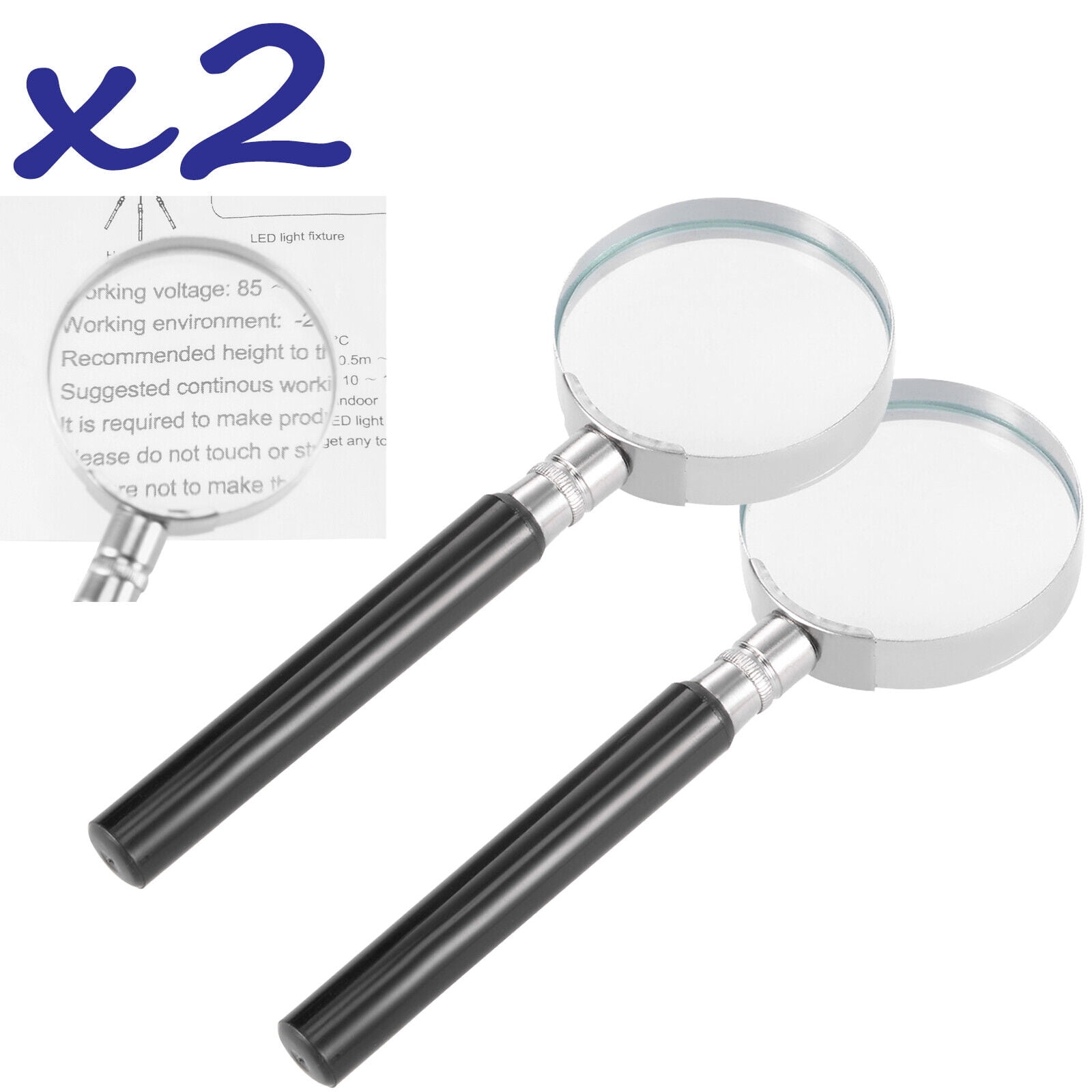 2Pcs 10X Magnification Handheld Magnifier Magnifying Glass Handle Low ...